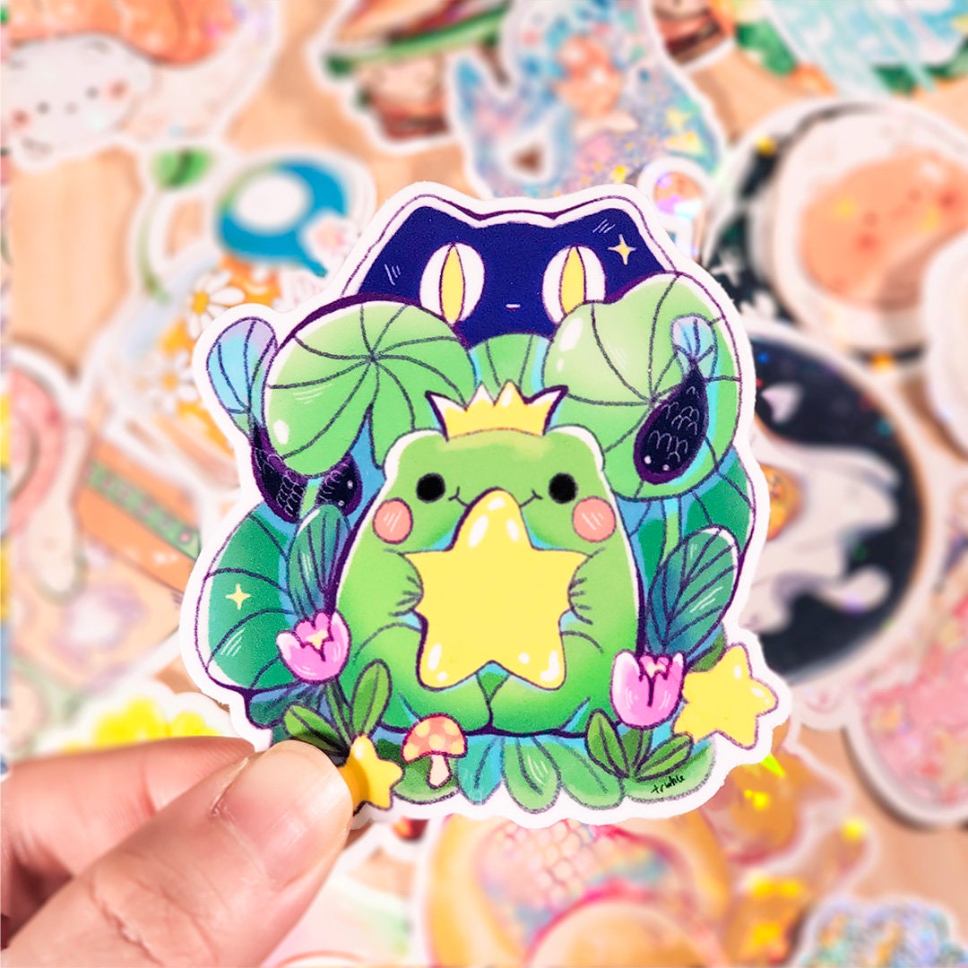 Cute Frog Cottage Core Holographic Sticker, Woods Nature Themed Sticker ...