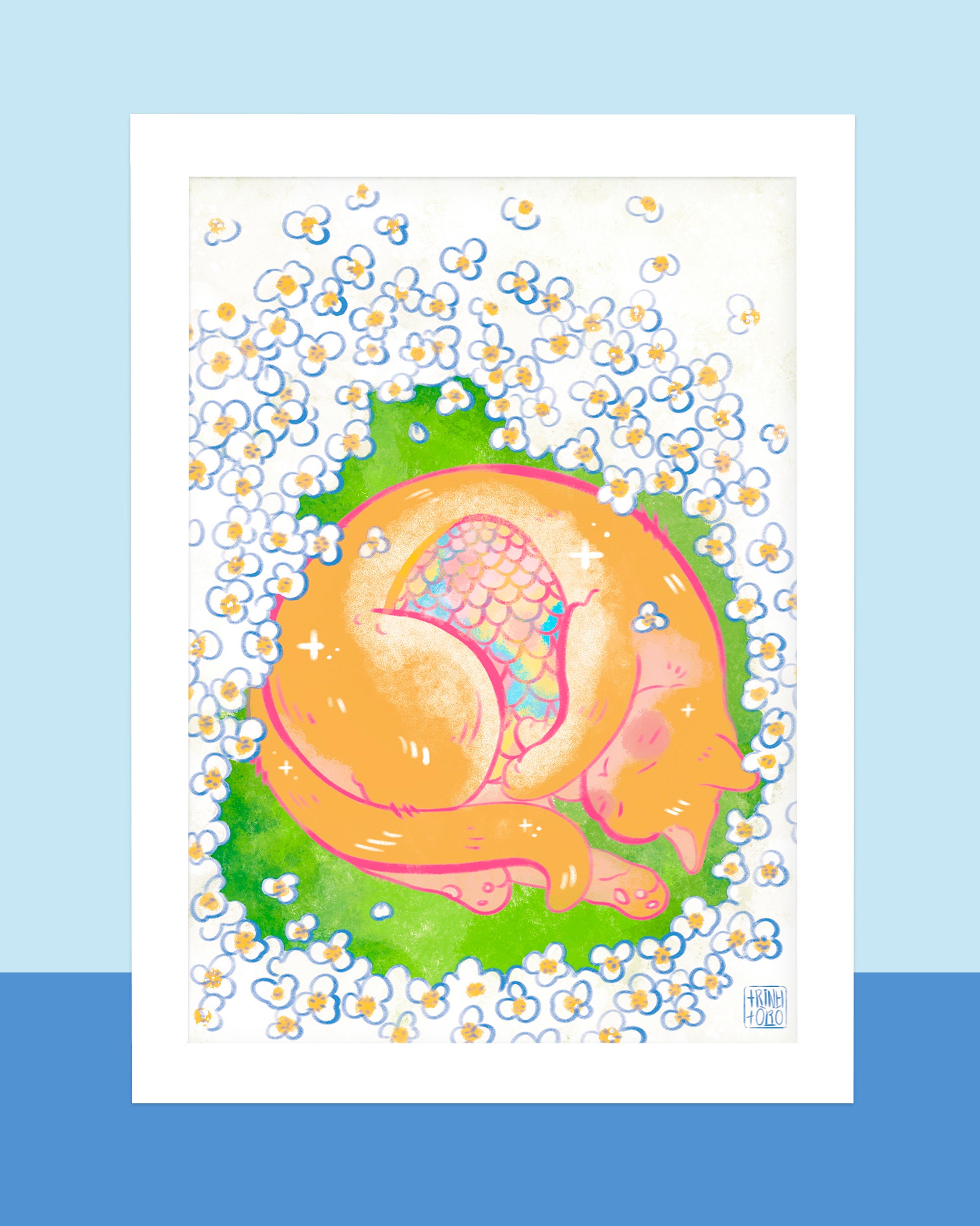 Tabby Cat Hugging Dragon Egg, Dragon Egg Wall Art Print, Flower Field ...