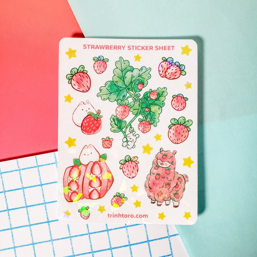 Strawberry Sticker Sheet, Kawaii Cute Artwork, Original Artwork - Etsy