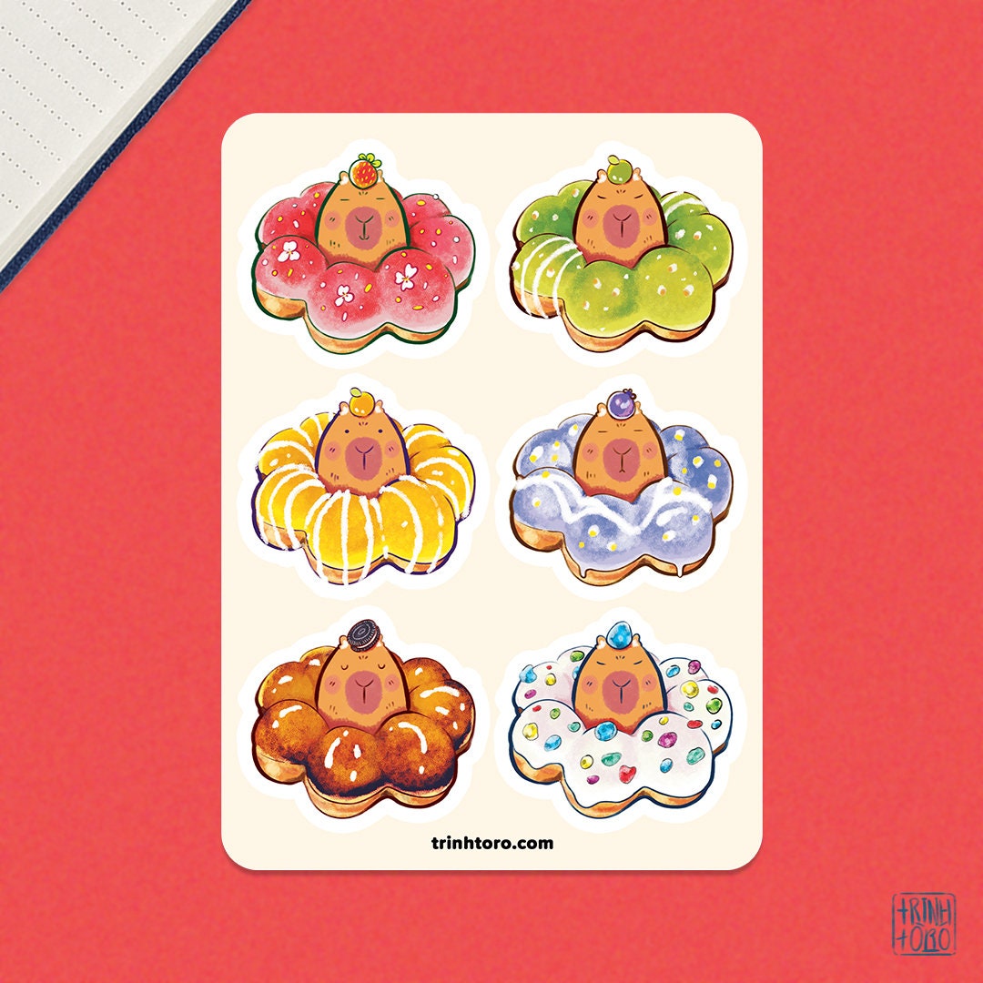 Capybara Mochi Donut Wall Art, Sticker Sheets, Kawaii Cute Wall Decor ...