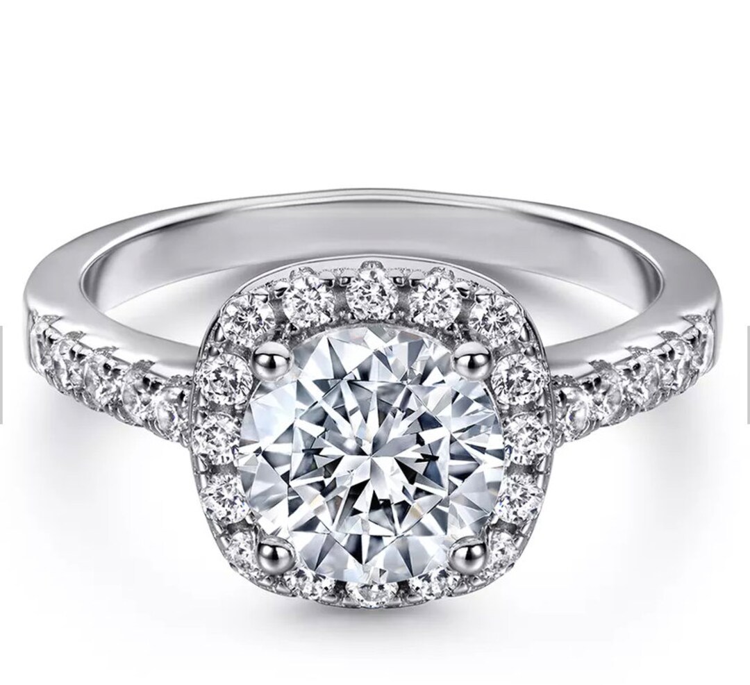 Square Diamond Halo Ring With Side Stones, Rose Gold Vermeil Promise ...