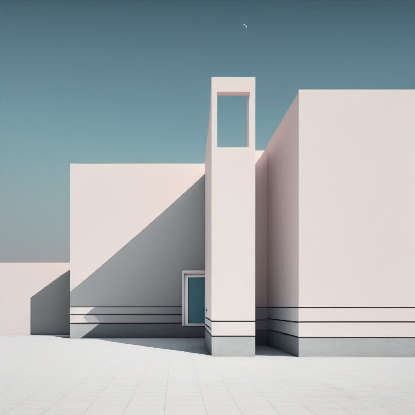 Square Modern Aesthetic Minimalist Geometric Wall Art, Building, White ...