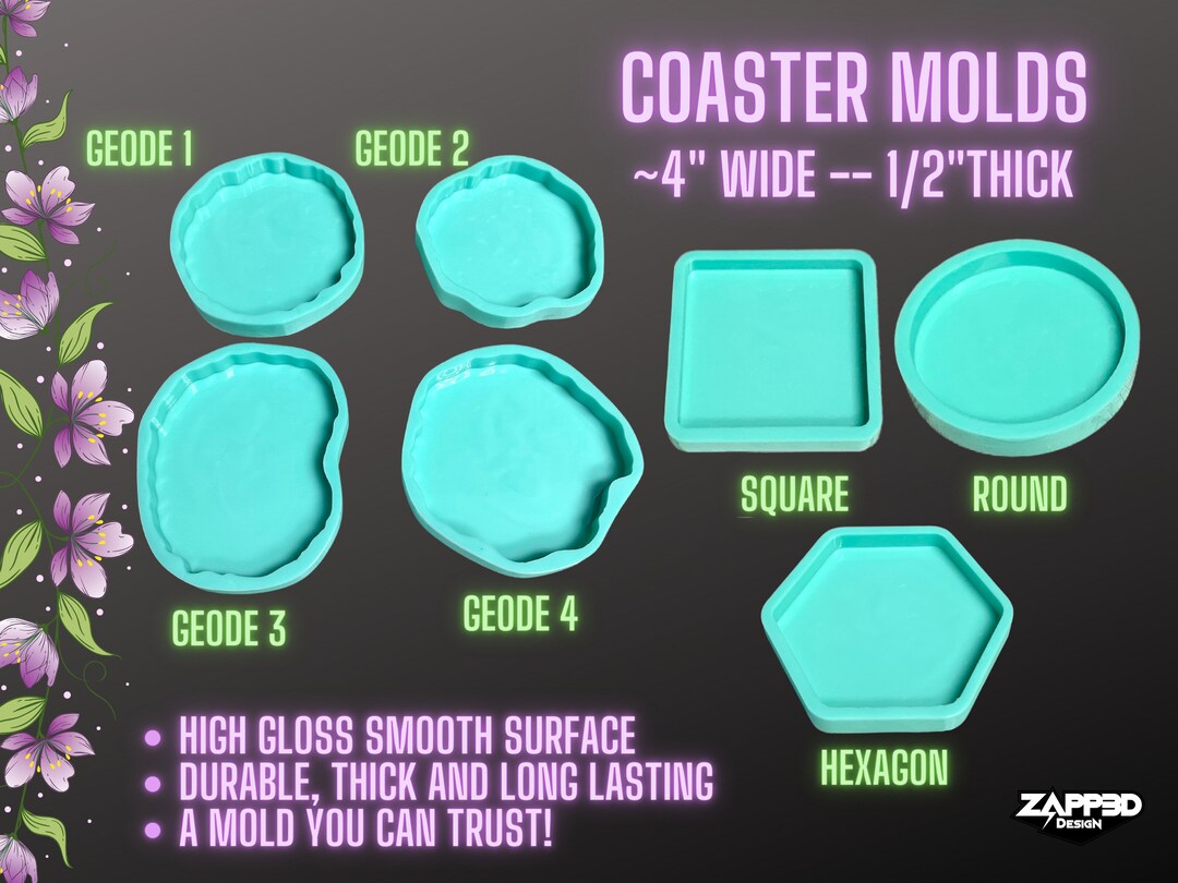 Coaster Molds 7 Shapes 4 Inch Coaster Molds for Resin, Geode Coaster ...