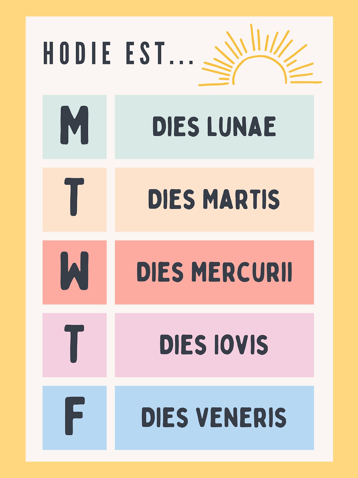 Days of the Week Classroom Poster for Latin Teachers- Digital Download ...
