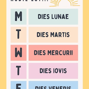 Days of the Week Classroom Poster for Latin Teachers- Digital Download ...