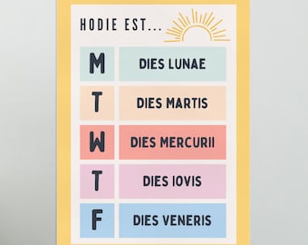 Days of the Week in Latin Poster, Classroom Art, Learning Latin ...
