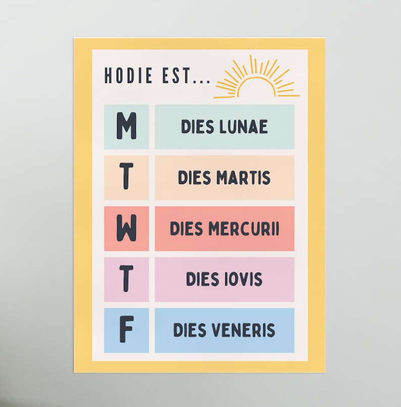 Days of the Week Classroom Poster for Latin Teachers- Digital Download ...