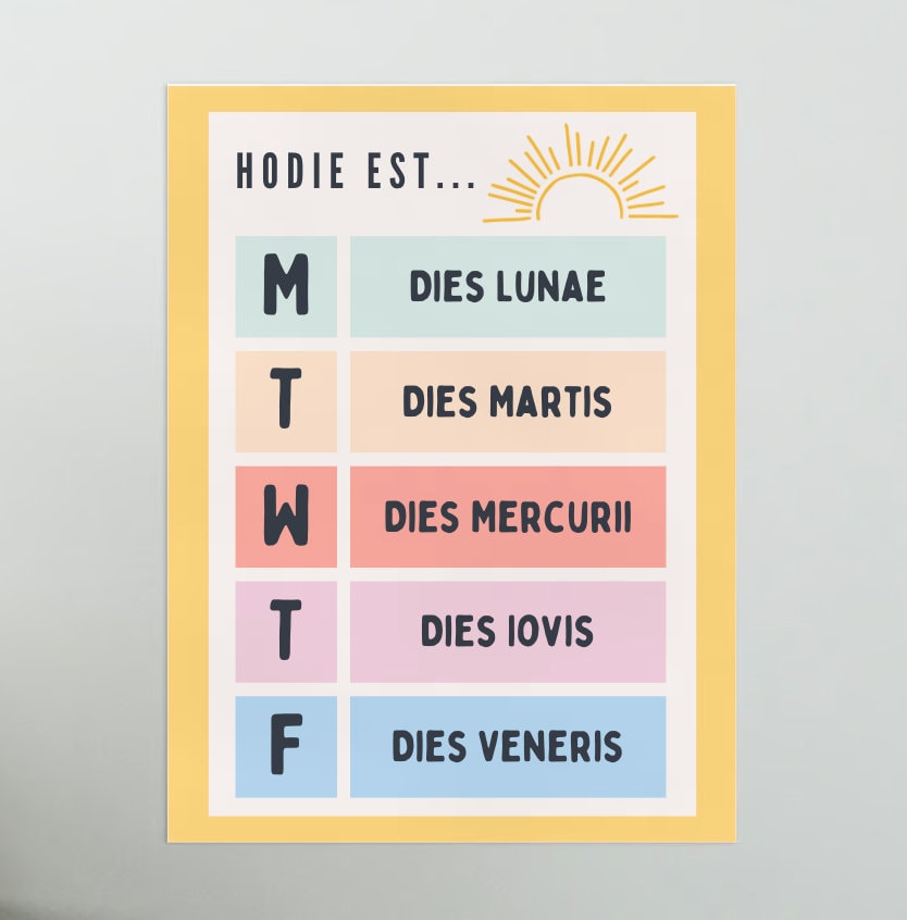 Days of the Week Classroom Poster for Latin Teachers- Digital Download ...