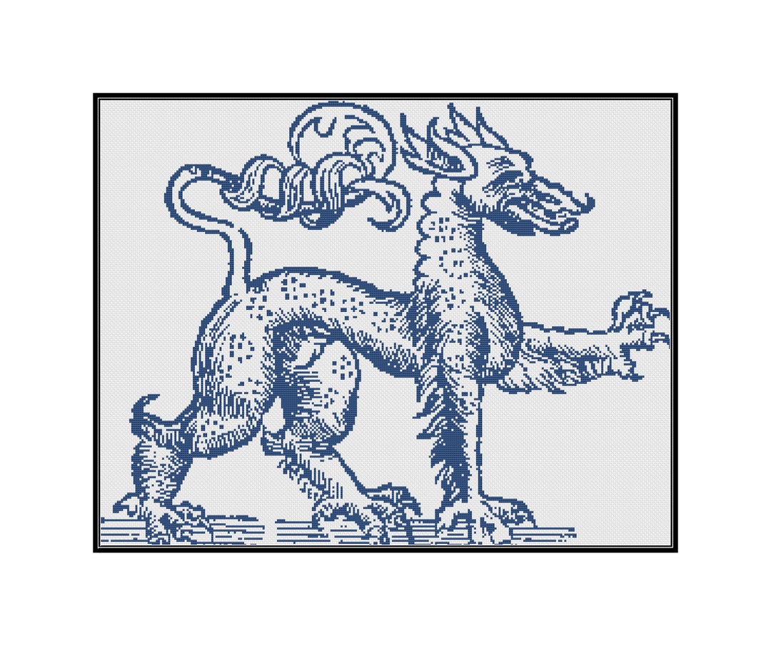 Woodcut Medieval Dragon Cross Stitch Pattern, Instant Download, PDF ...