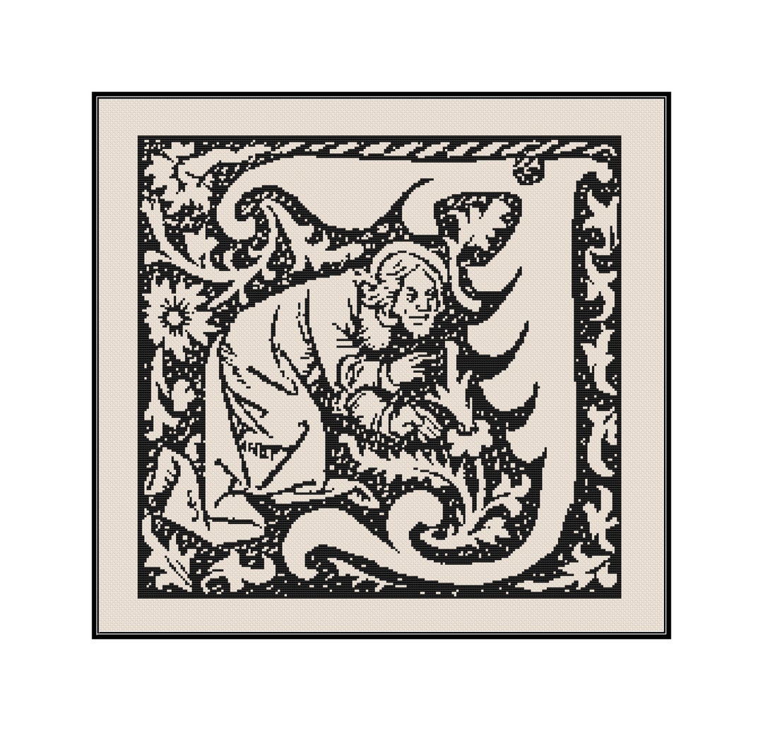 Illustrated Monogram Letter T Cross Stitch Pattern, Instant Download ...