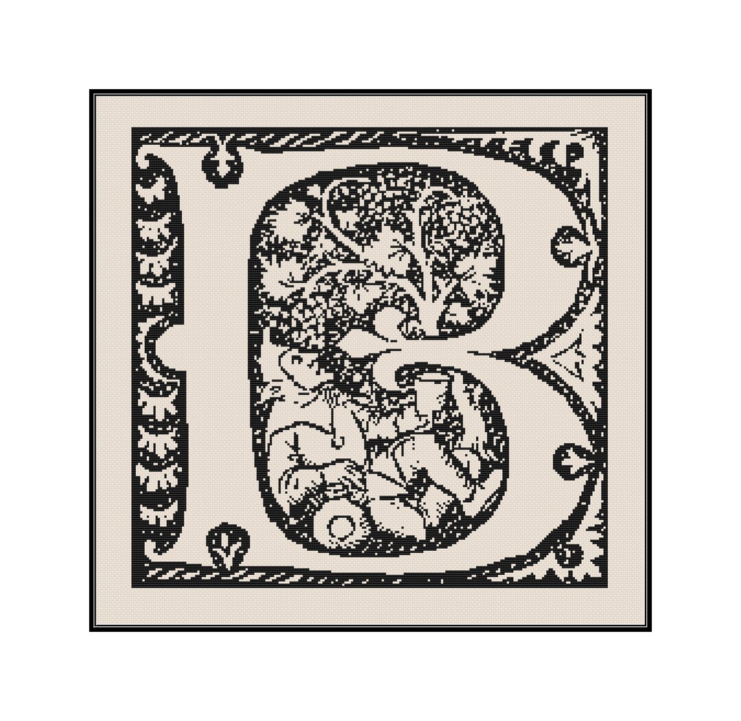 Illustrated Monogram Letter B Cross Stitch Pattern, Instant Download ...