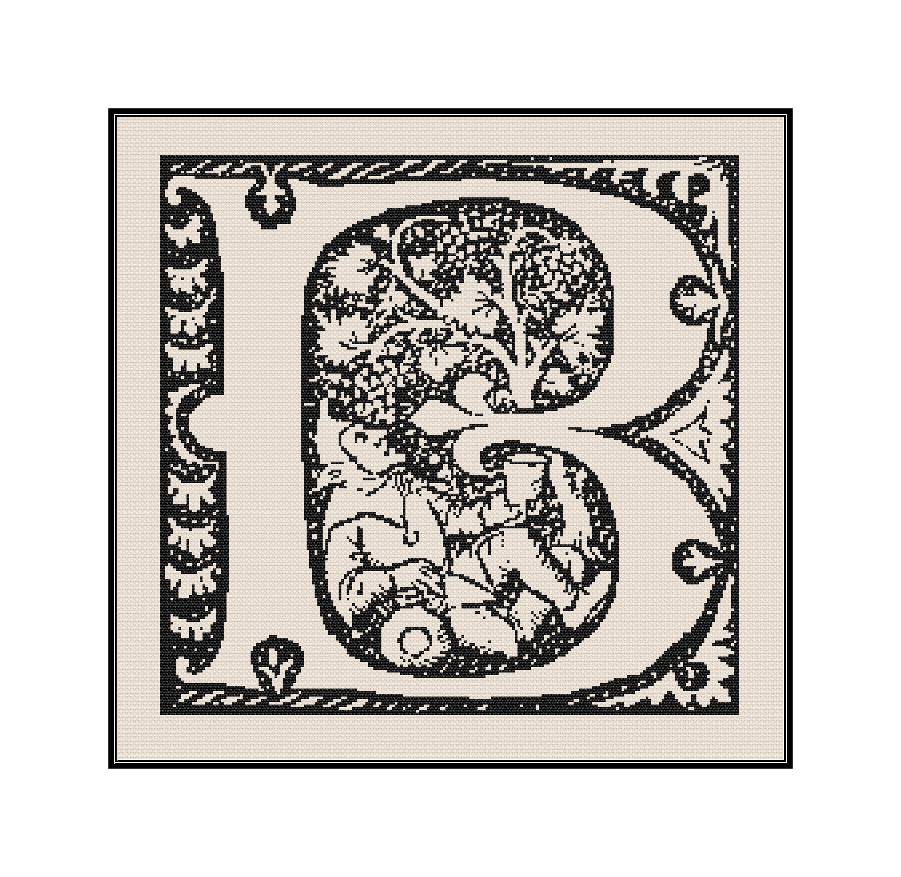 Illustrated Monogram Letter B Cross Stitch Pattern, Instant Download ...