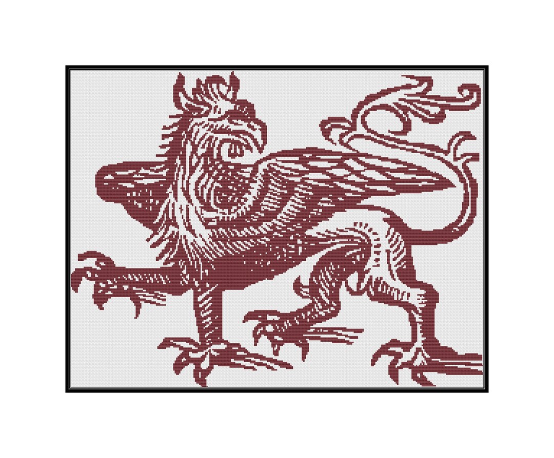 Woodcut Medieval Griffon Cross Stitch Pattern, Instant Download, PDF ...