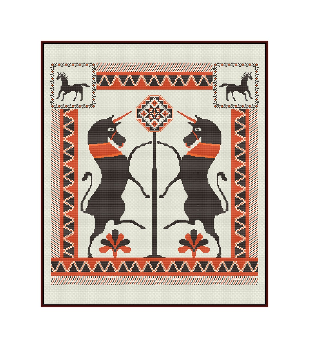 Pennsylvania German Unicorns Cross Stitch Pattern, Instant Download ...