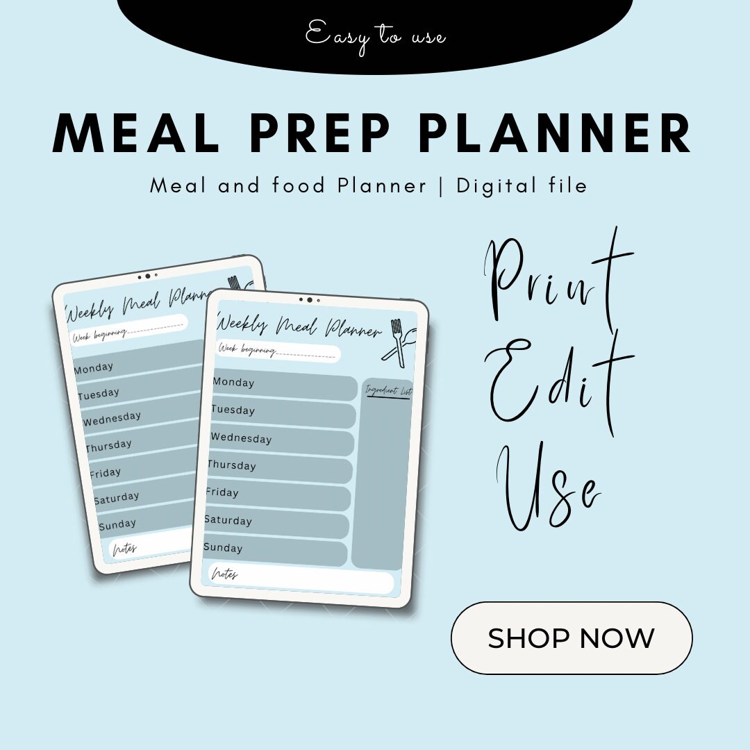Meal Planner Printable, Weekly Food Diary, Meal Tracker, Food Journal ...