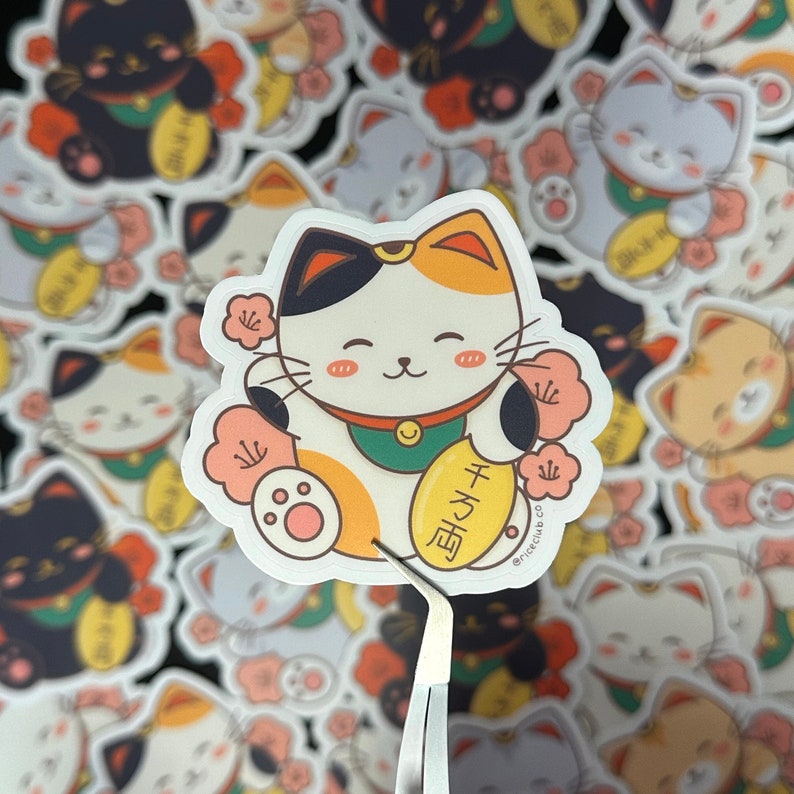 Lucky Cat Sticker | Kawaii Japanese Meneki-neko Sticker, Cat Sticker ...