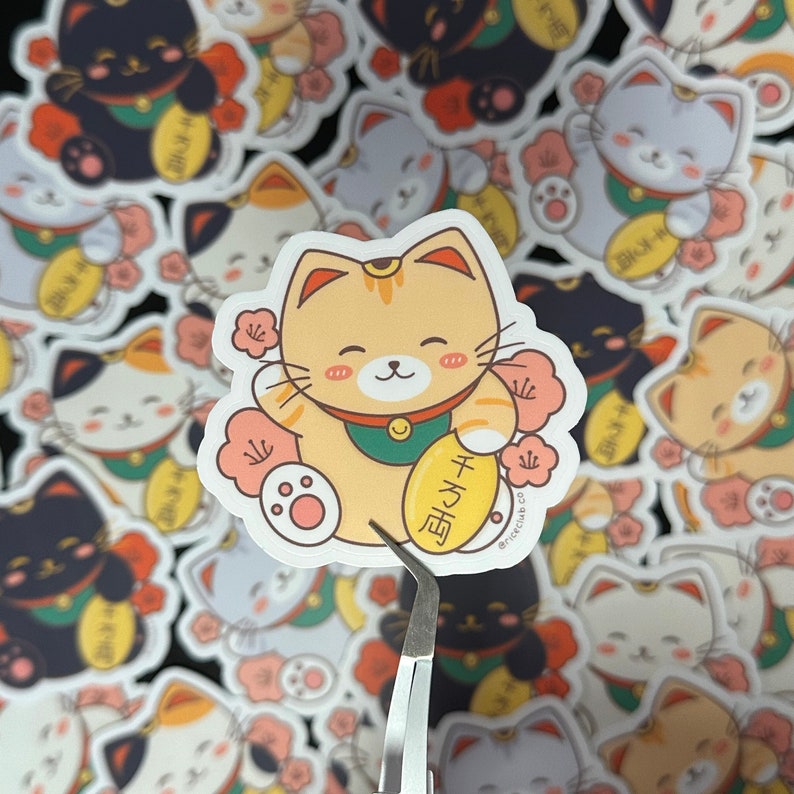Lucky Cat Sticker | Kawaii Japanese Meneki-neko Sticker, Cat Sticker ...