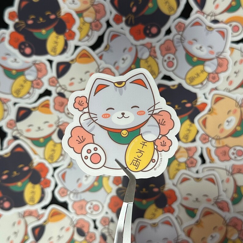 Lucky Cat Sticker | Kawaii Japanese Meneki-neko Sticker, Cat Sticker ...