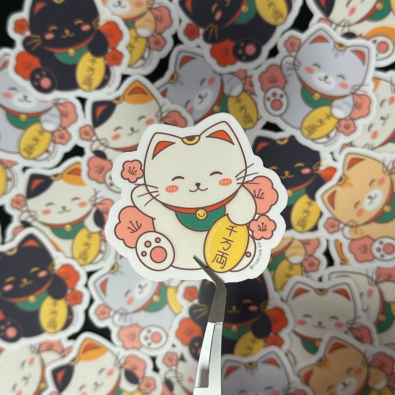 Lucky Cat Sticker | Kawaii Japanese Meneki-neko Sticker, Cat Sticker ...