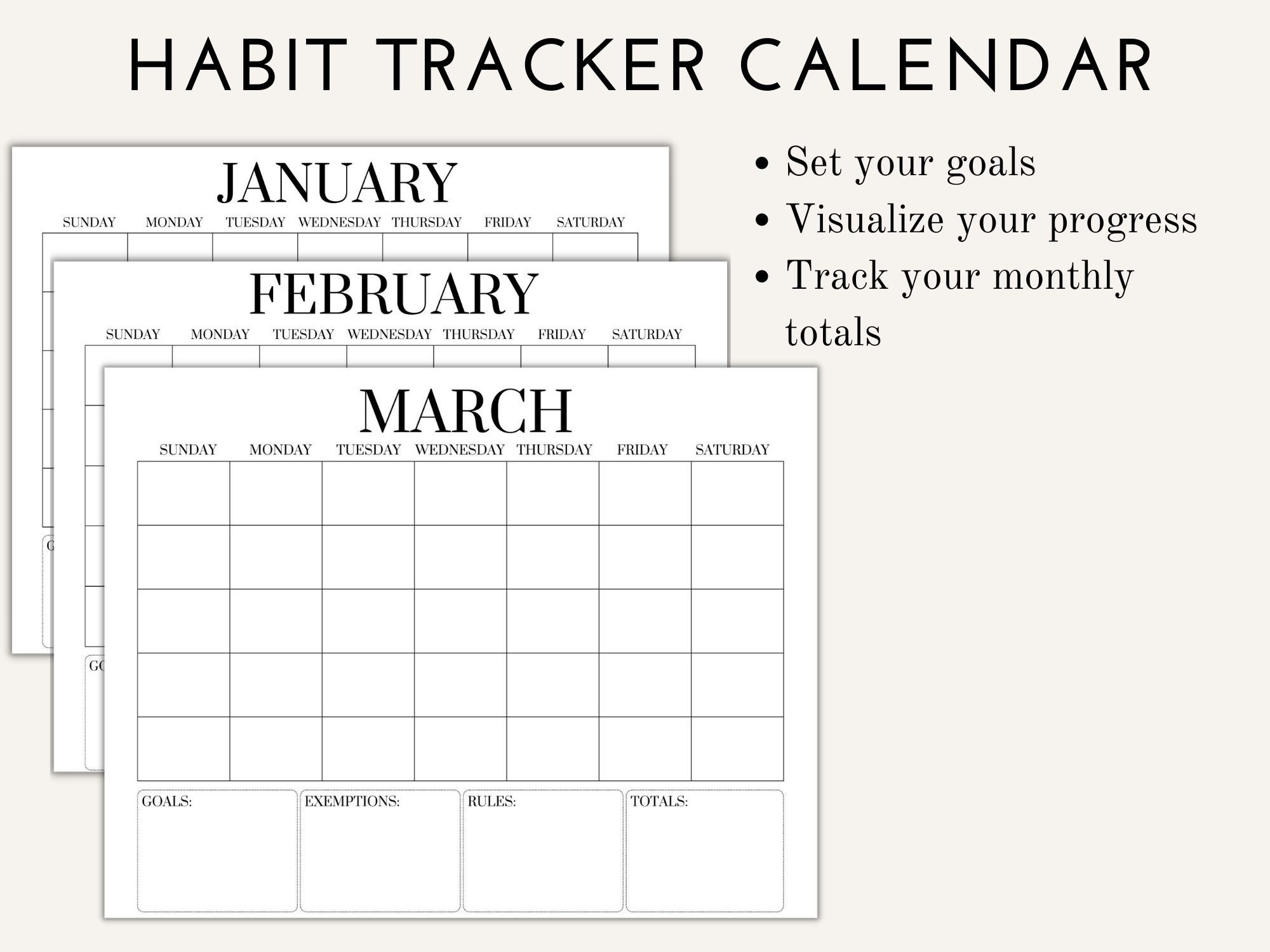 Monthly Habit Tracker Calendar - Routine Tracker - Habit Challenge ...