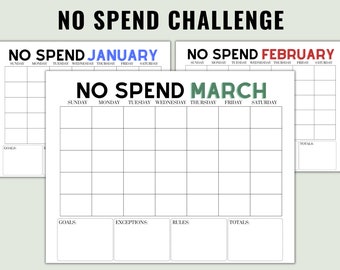 Monthly No Spend Challenge Calendar - Digital Download PDF - Financial ...