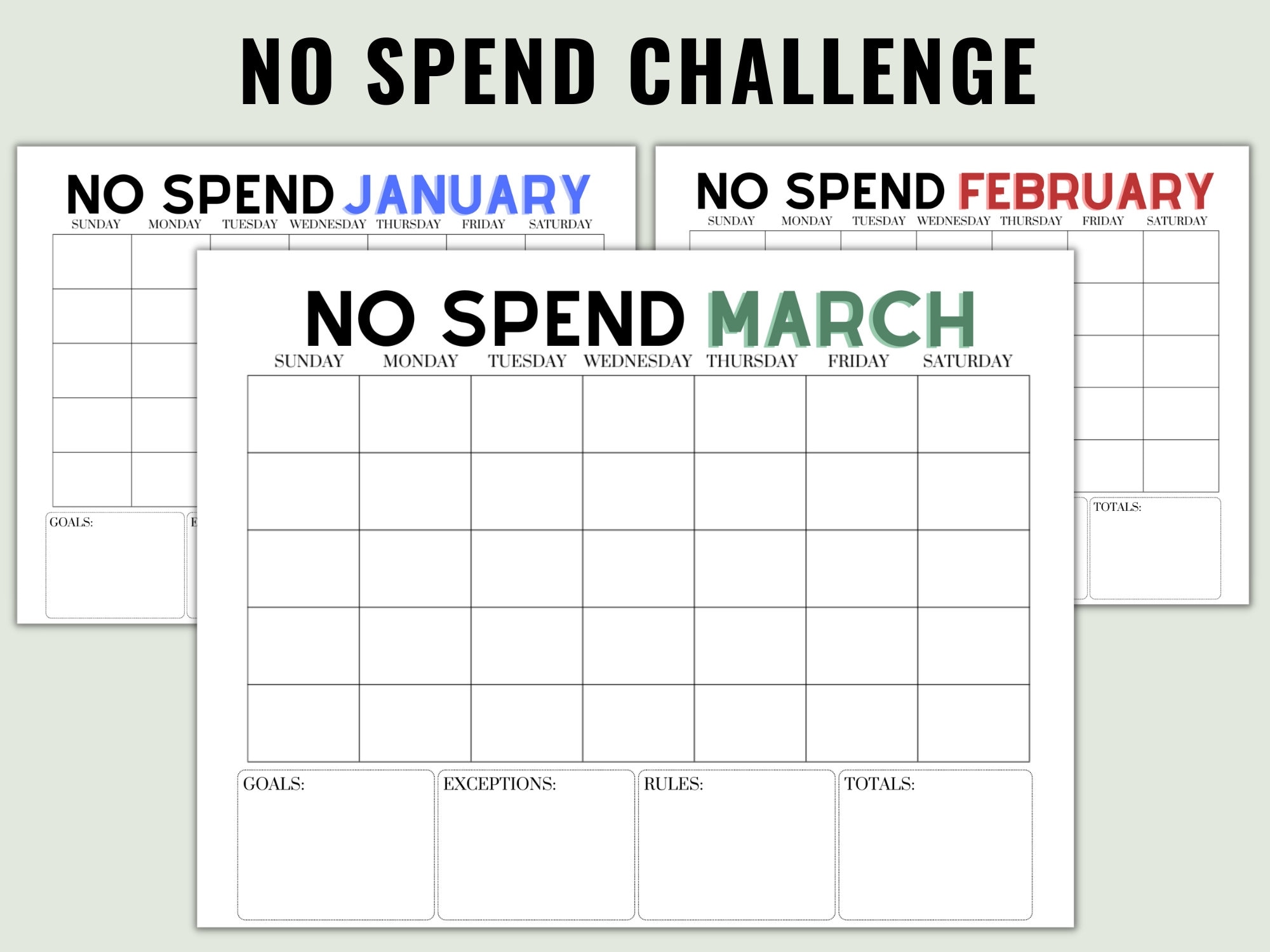 Monthly No Spend Challenge Calendar - Digital Download PDF - Financial ...