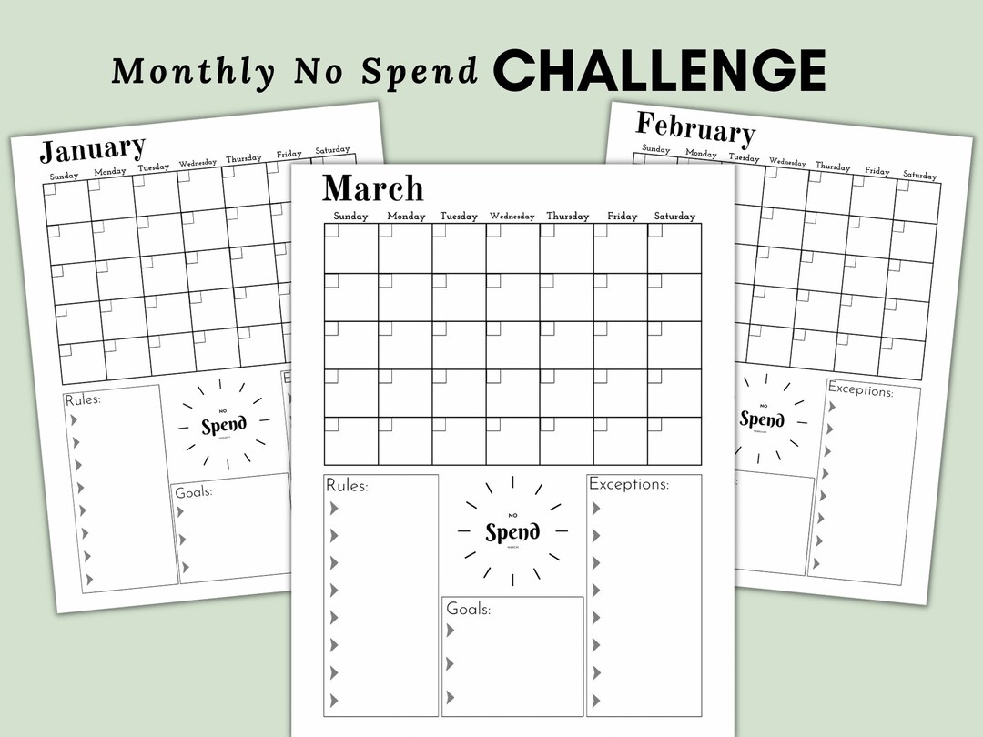 Monthly No Spend Challenge Calendar - Digital Download PDF - Financial ...