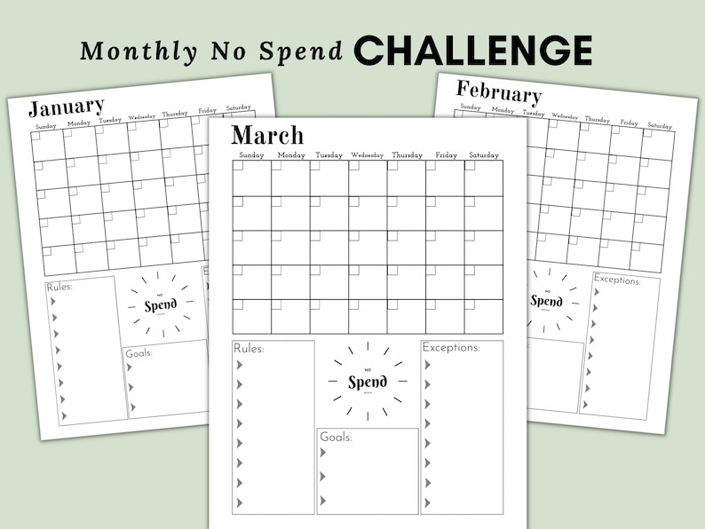 Monthly No Spend Challenge Calendar - Digital Download PDF - Financial ...