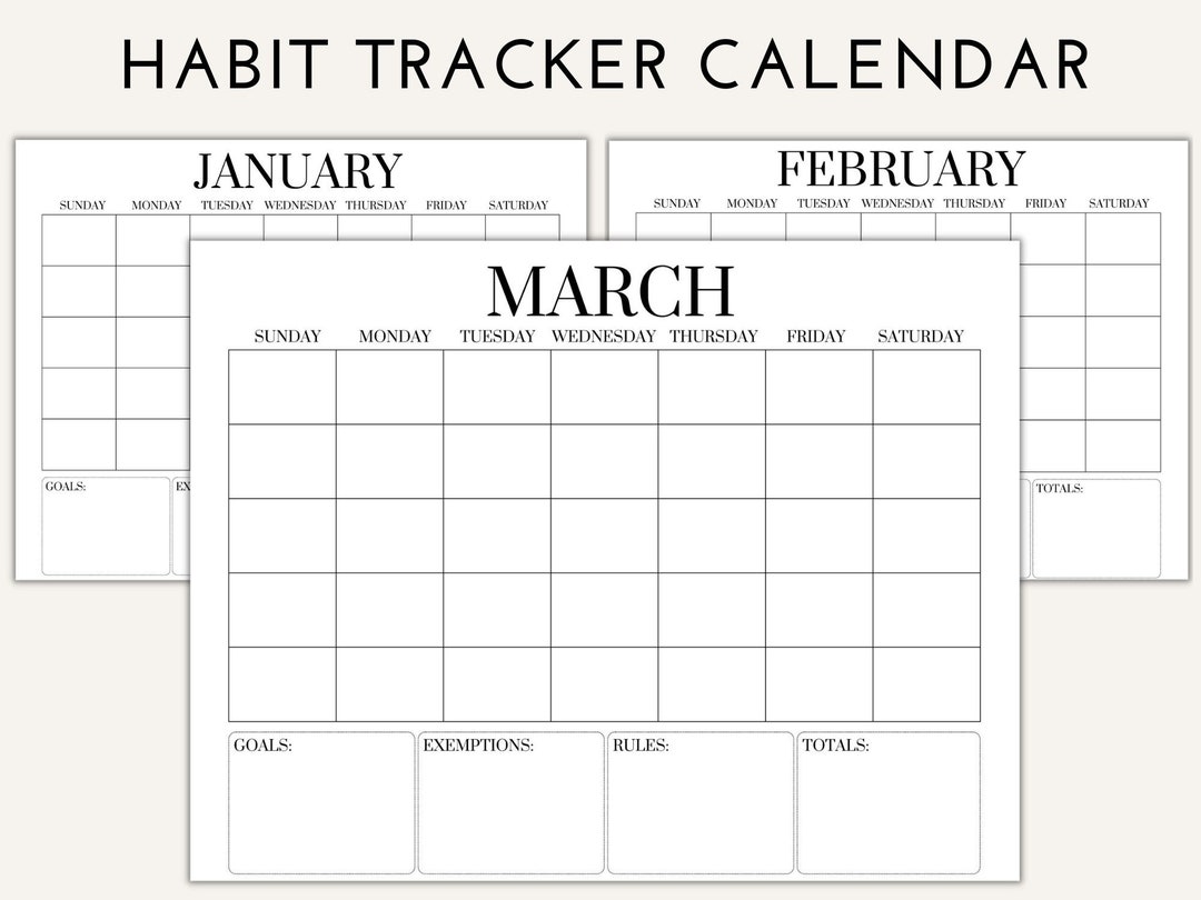 Monthly Habit Tracker Calendar - Routine Tracker - Habit Challenge ...