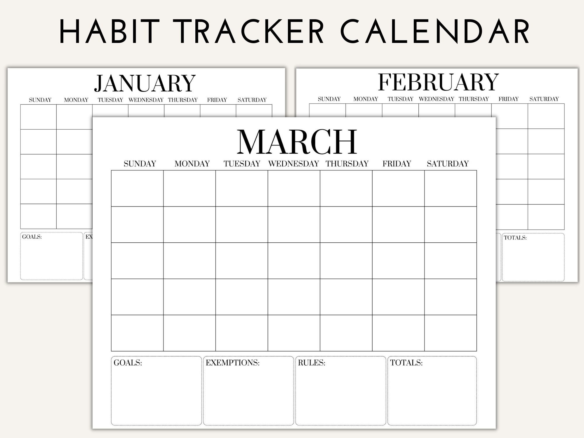 Monthly Habit Tracker Calendar - Routine Tracker - Habit Challenge ...