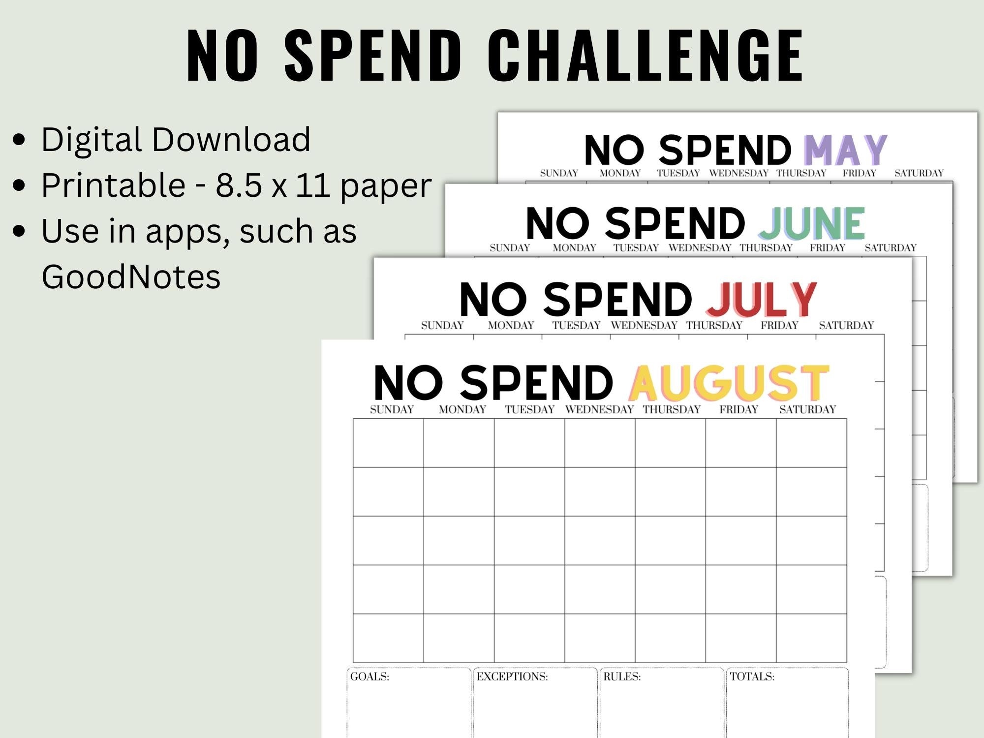 Monthly No Spend Challenge Calendar - Digital Download PDF - Financial ...