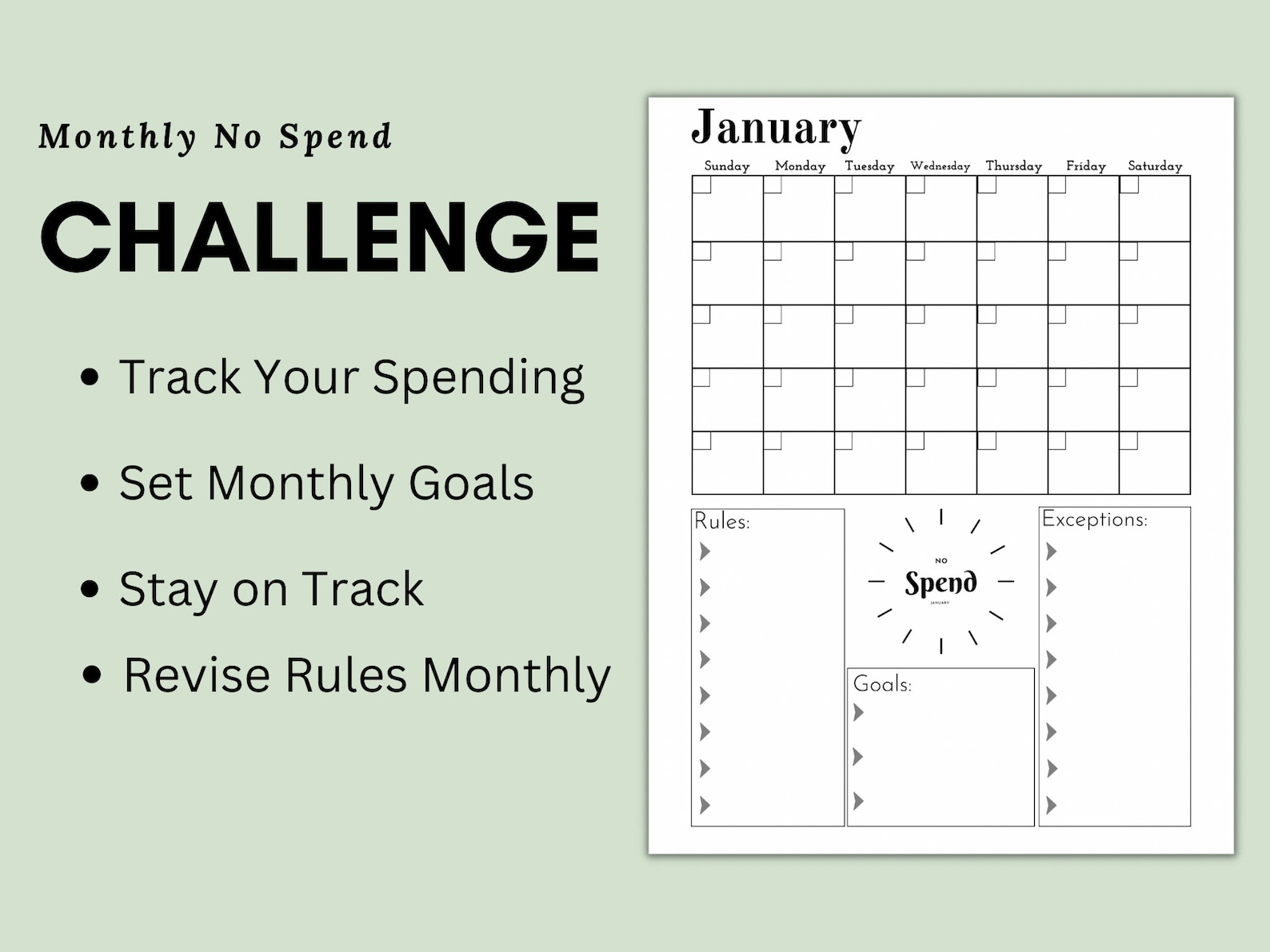 Monthly No Spend Challenge Calendar - Digital Download PDF - Financial ...