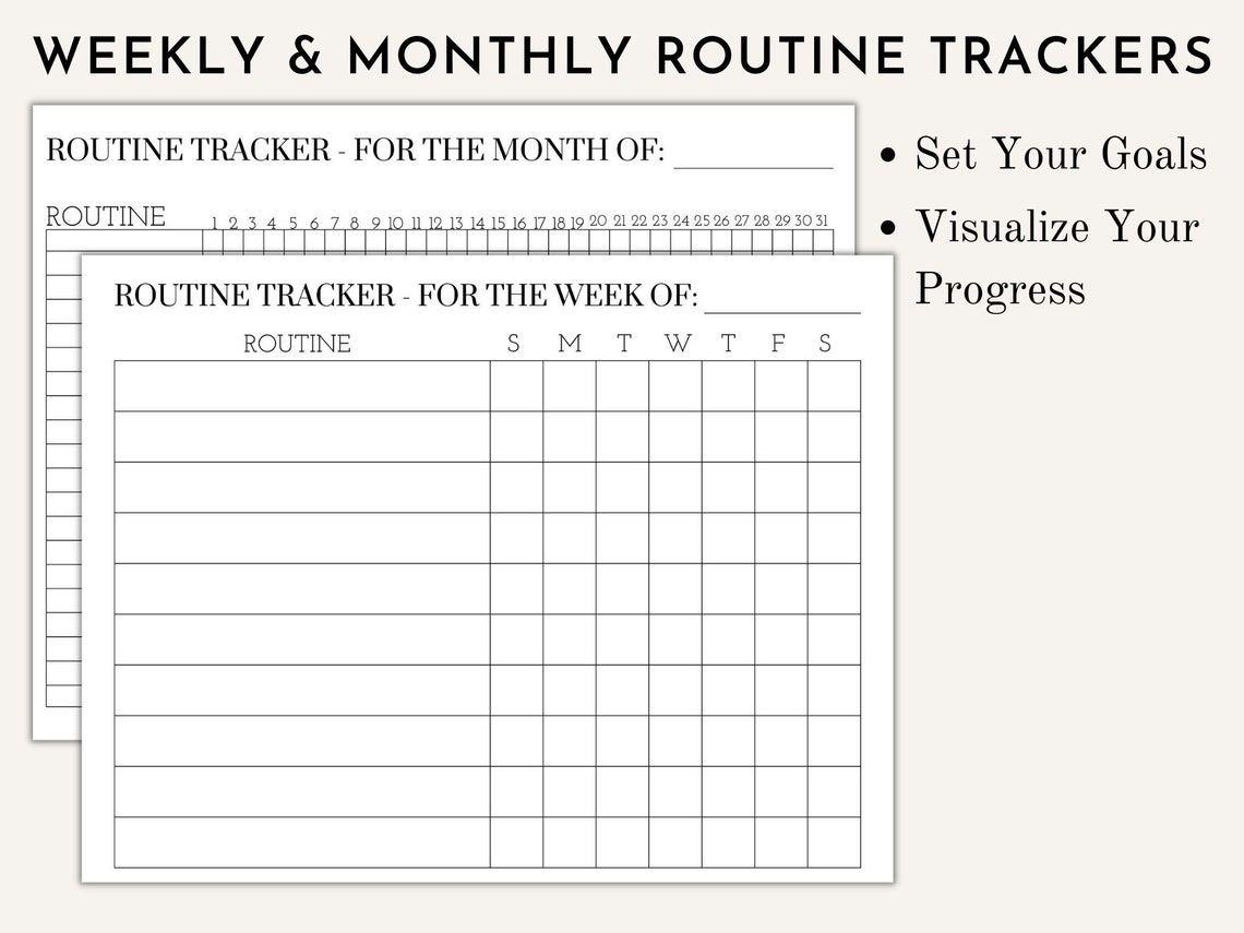 Weekly & Monthly Routine Tracker Bundle - Habit Tracker - Instant ...