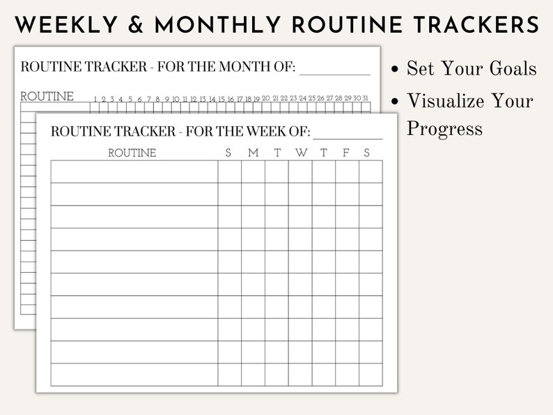 Weekly & Monthly Routine Tracker Bundle - Habit Tracker - Instant ...