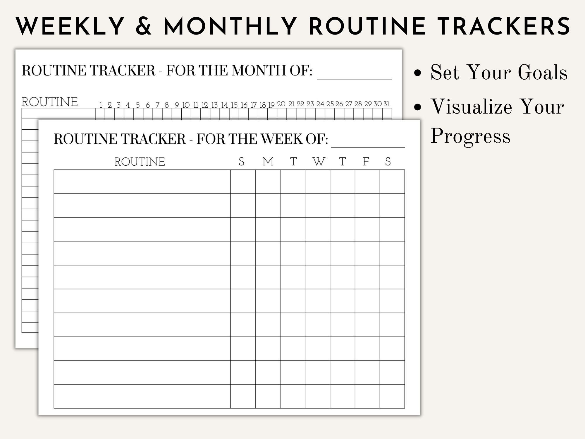 Weekly & Monthly Routine Tracker Bundle - Habit Tracker - Instant ...