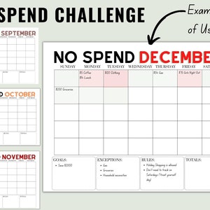 Monthly No Spend Challenge Calendar - Digital Download PDF - Financial ...