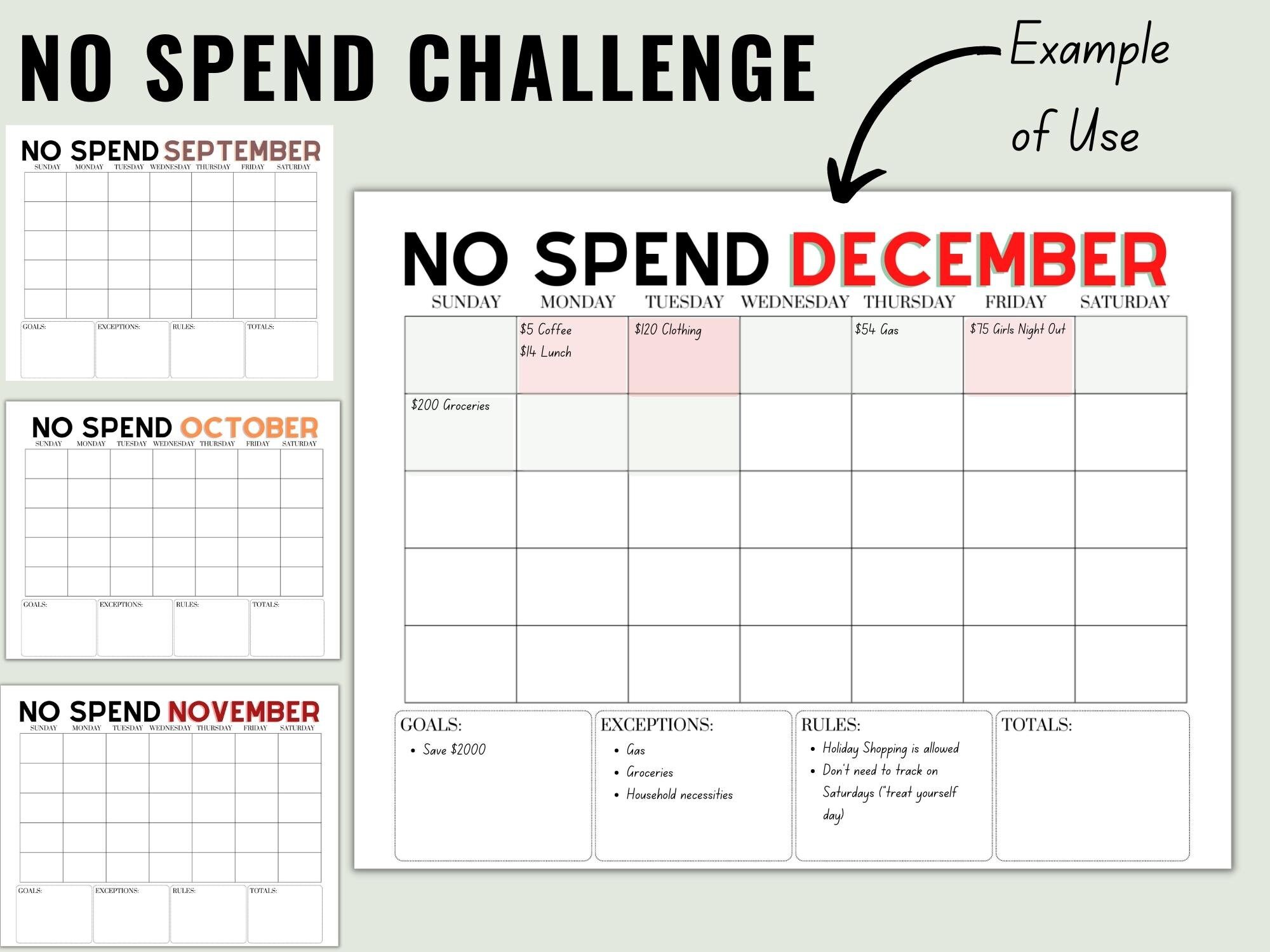 Monthly No Spend Challenge Calendar - Digital Download PDF - Financial ...