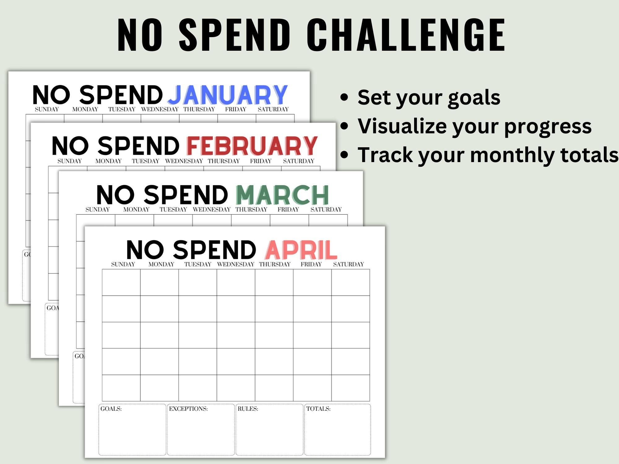 Monthly No Spend Challenge Calendar - Digital Download PDF - Financial ...
