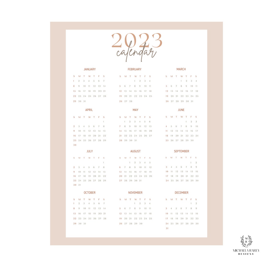 Boho Neutral 2023 Printable Calendar - Etsy