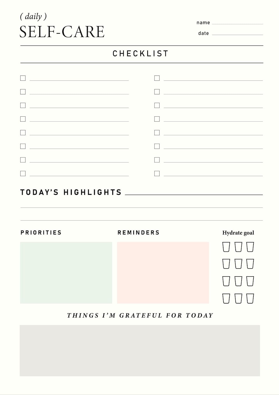 Daily Goals Tracker Self Care - Etsy