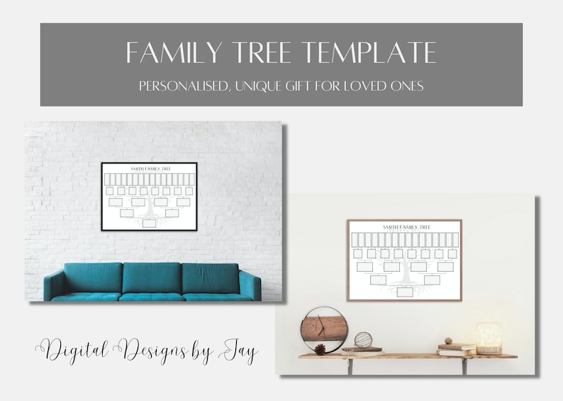 Family Tree Chart Genealogy Wall Art Digital Template - Etsy