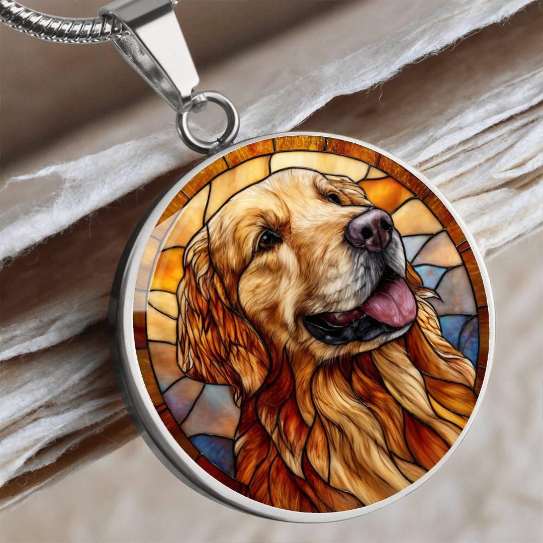 Faux Stained Glass Golden Retriever Necklace - 18k Gold or Stainless ...