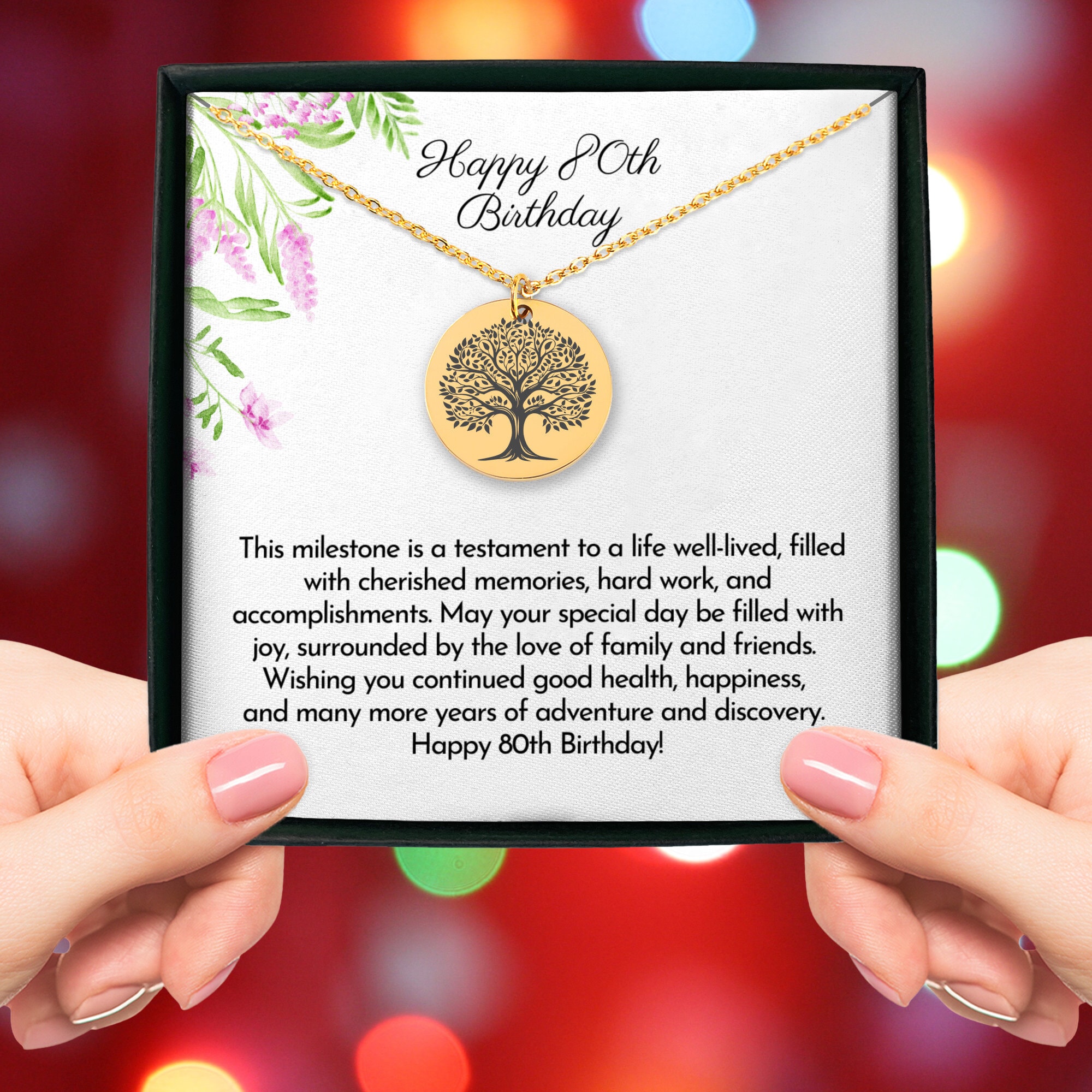 80th Birthday Oak Tree Design Coin Necklace Gift for Women ...