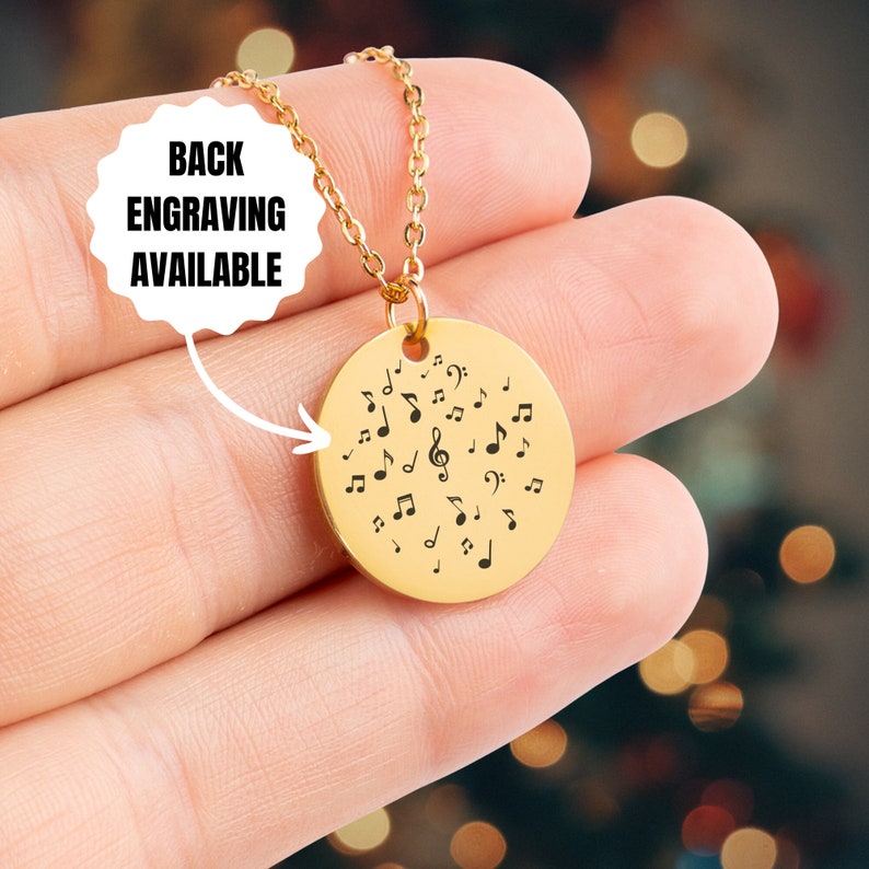 Music Notes Coin Necklace | Stainless Steel, Back Engraving - Etsy UK