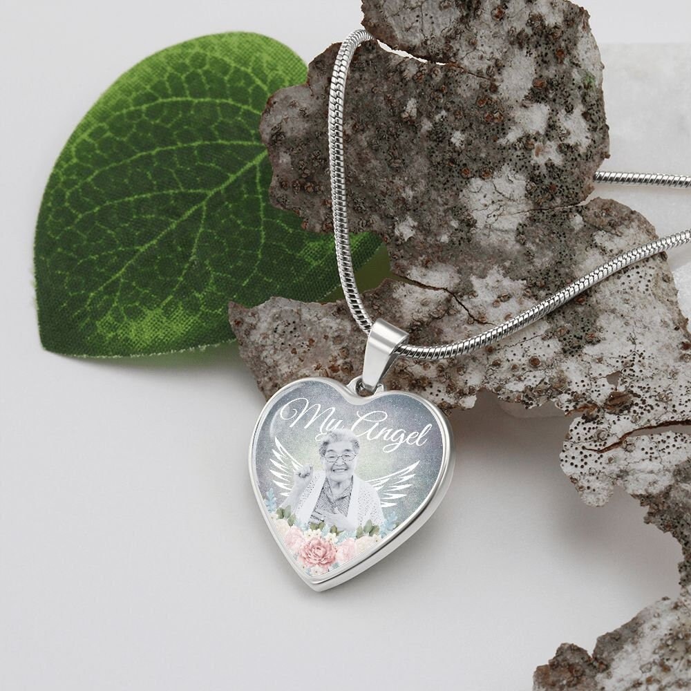 Memorial Necklace, Personalized Photo Heart Necklace, in Loving Memory ...