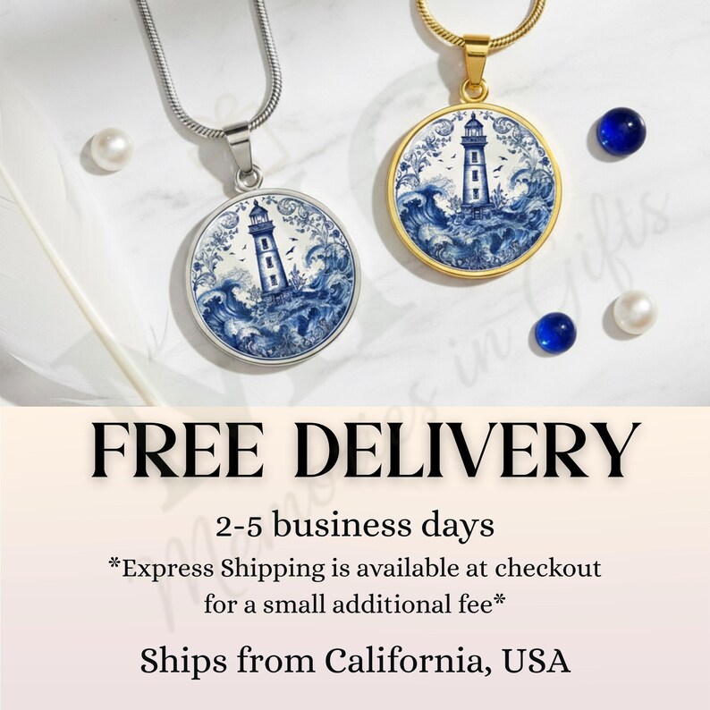 Lighthouse Necklace - Symbol of Hope and Guidance, Blue Toile Porcelain ...