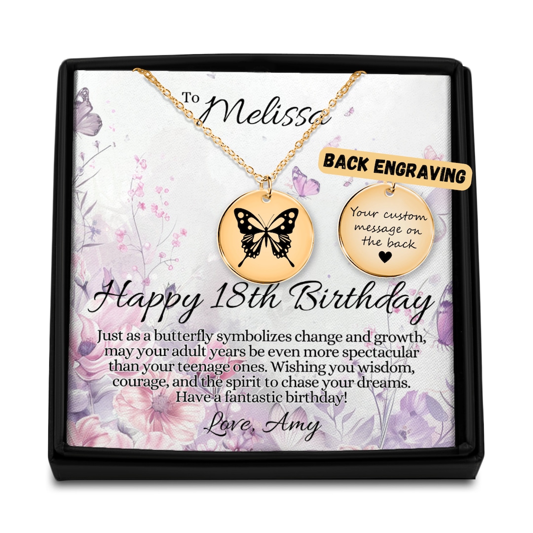 Personalized 18th Birthday Gift for Her - Engraved Butterfly Necklace ...