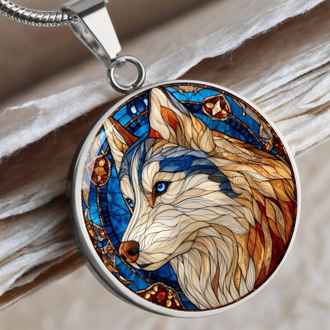 Faux Stained Glass Husky Necklace -18k Gold or Stainless Steel Finish ...