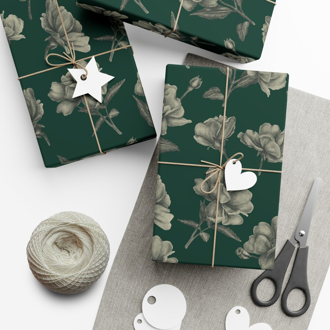 Rustic Earth Tone Floral Wrapping Paper, Illustrated Designs, Neutral ...