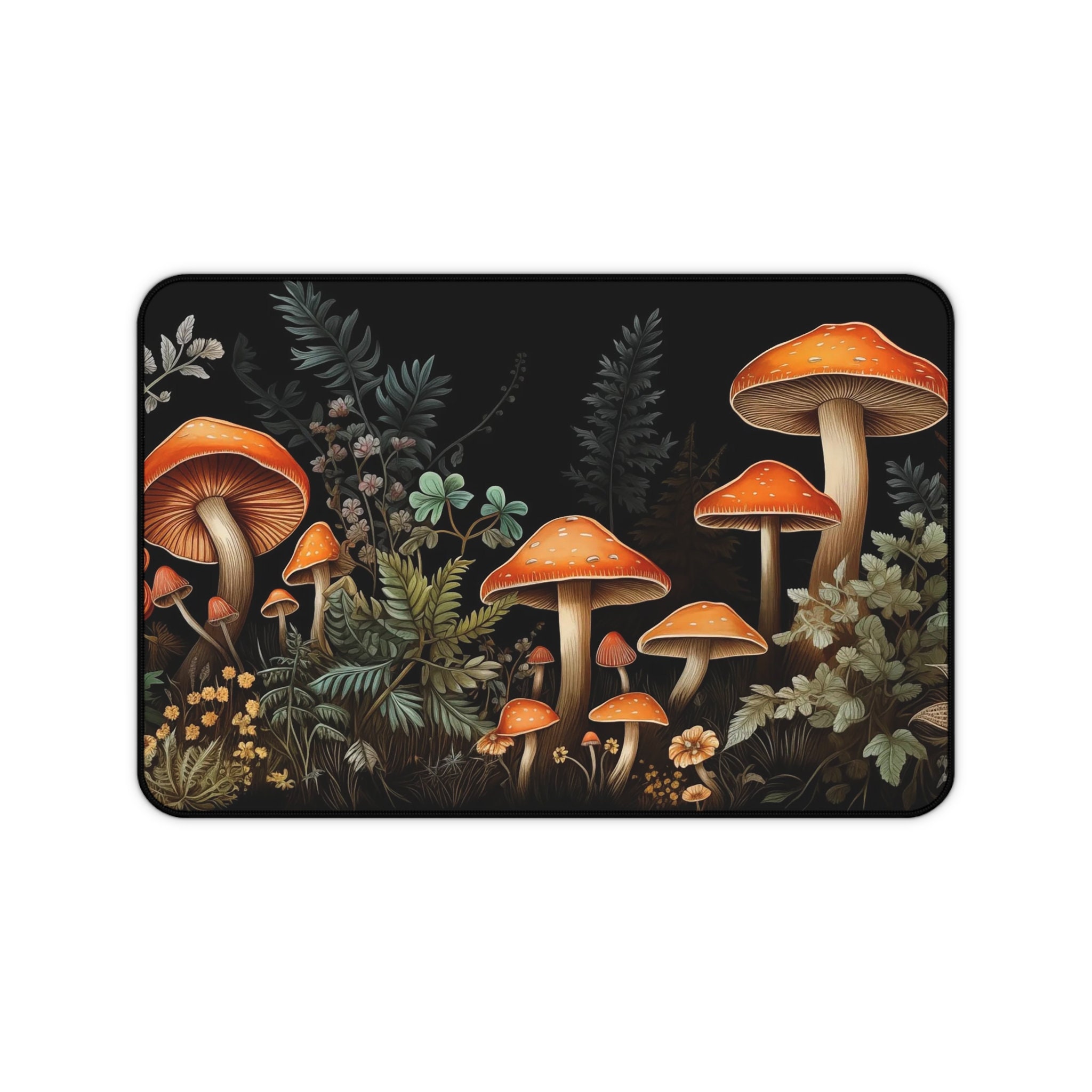 Mushroom Series Desk Mat, Cottagecore, Magical Mushrooms, Green Black ...